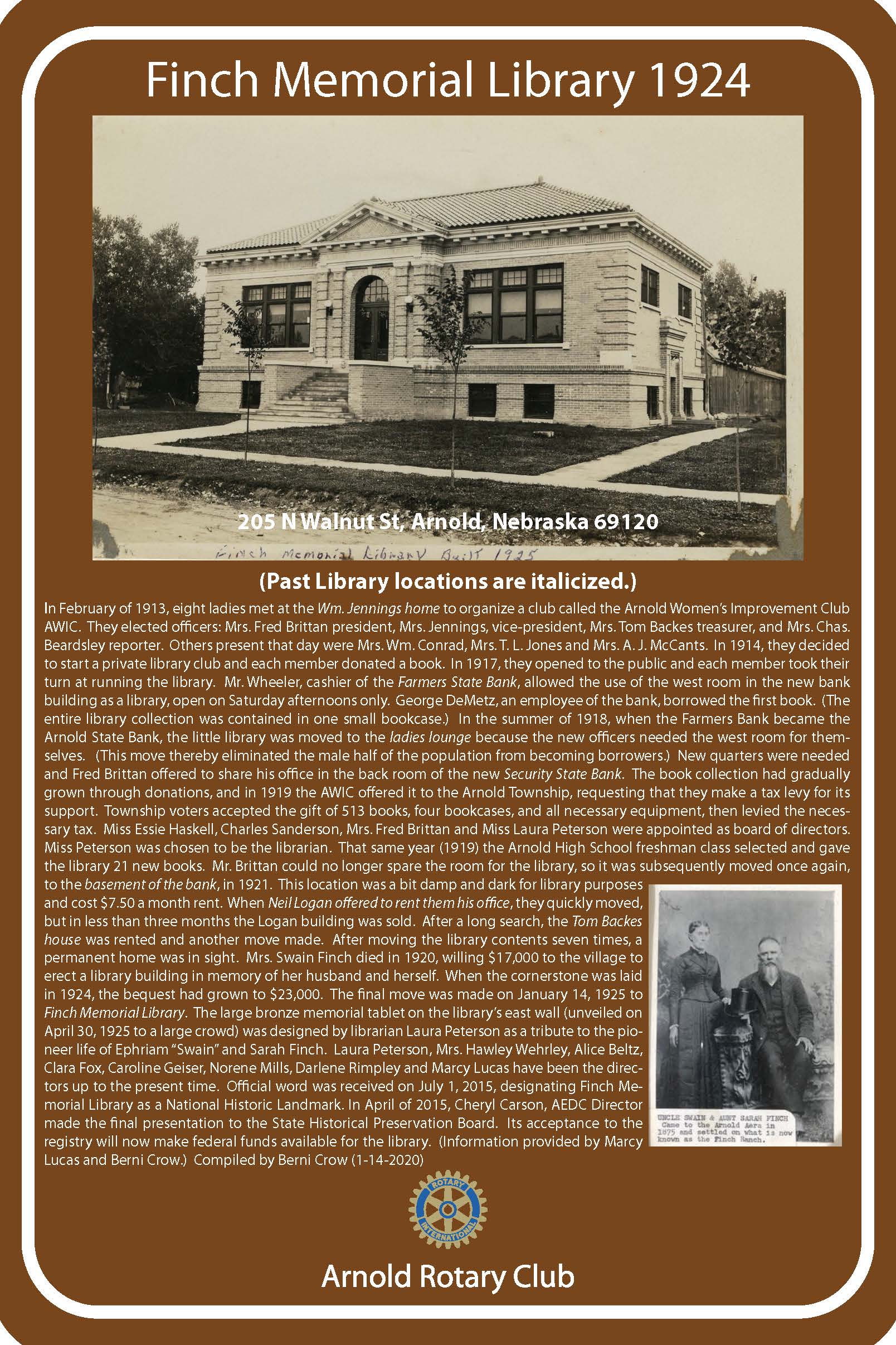 Finch Memorial Library - 1924 - Arnold Rotary